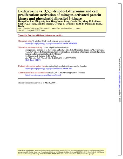 Pdf L Thyroxine Vs 3 5 3 Triiodo L Thyronine And Cell Proliferation Activation Of Mitogen