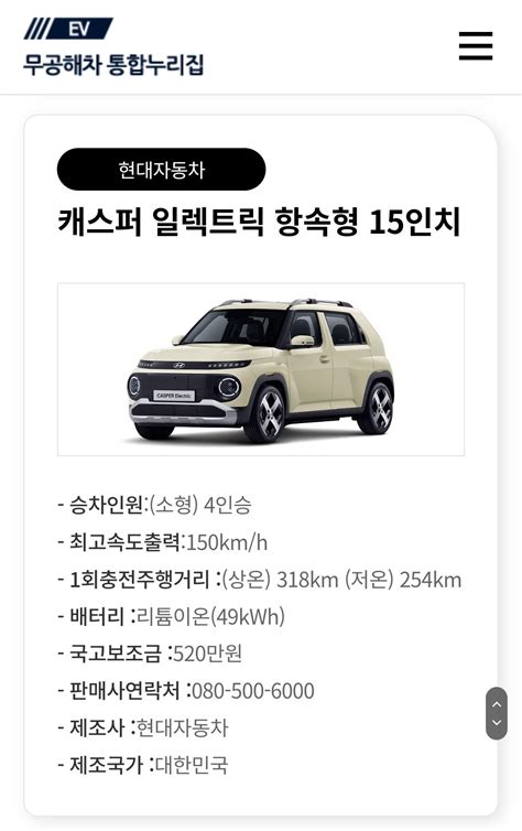캐스퍼ev 신모델 누리집 등록됨 자동차 에펨코리아