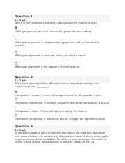 Quiz 3 Docx Question 1 1 1 Pts Which Of The Following Statements About Argument Making Is
