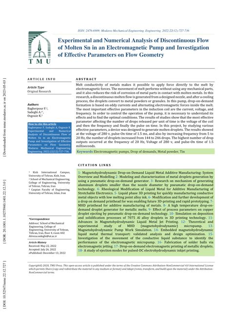 Pdf Experimental And Numerical Analysis Of Discontinuous Flow Of