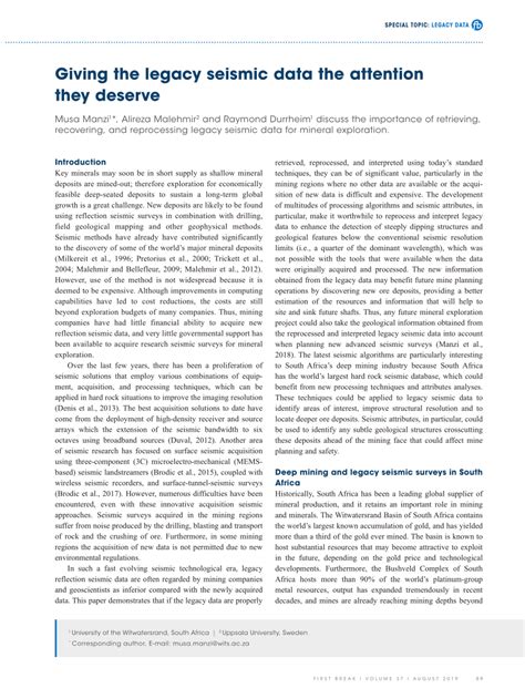 Pdf Giving The Legacy Seismic Data The Attention They Deserve