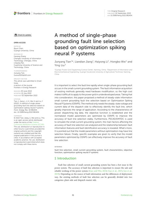 pdf a method of single phase grounding fault line selection based on optimization spiking