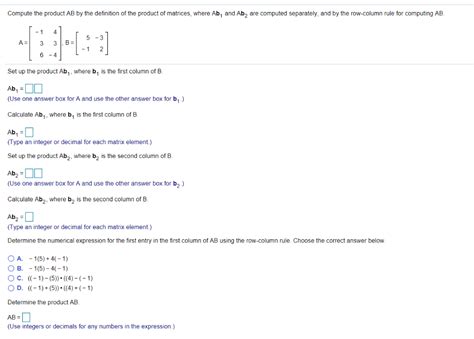 Solved Compute The Product Ab By The Definition Of The