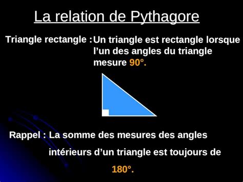 Ppt La Relation De Pythagore Triangle Rectangle Un Triangle Est