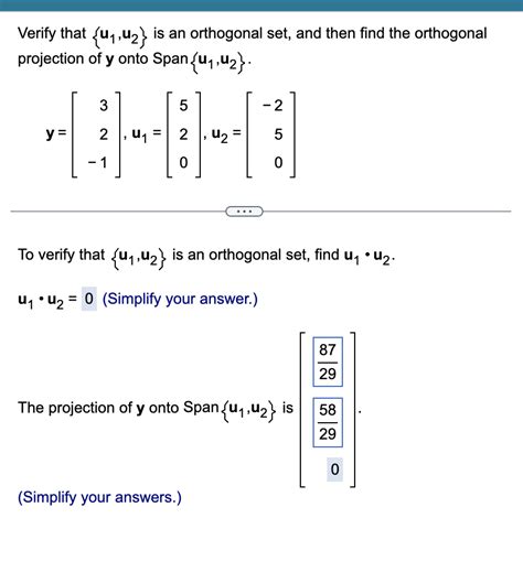 Solved Verify That {u1 U2} ﻿is An Orthogonal Set And Then
