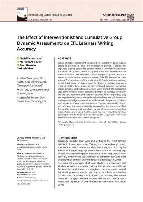 Pdf The Effect Of Interventionist And Cumulative Group Dynamic Assessments On Efl Learners