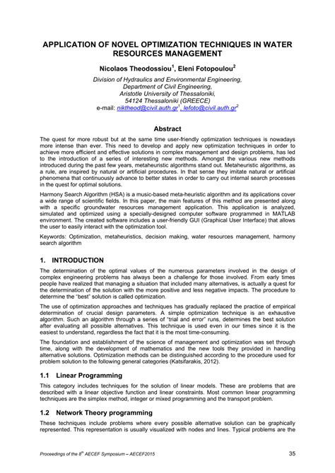 pdf application of novel optimization techniques in water resources