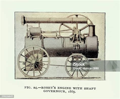 증기 기관의 역사 산업 혁명 샤프트 거버너가 있는 로비의 엔진 빅토리아 19세기 빈티지 일러스트레이션 로비 1869 19세기에