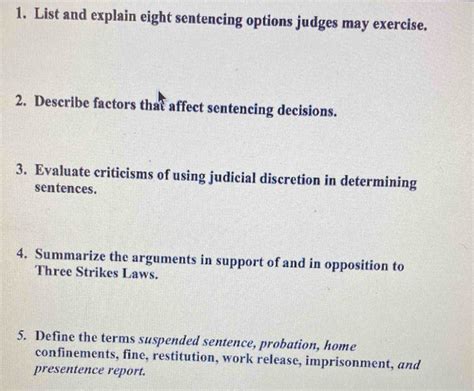 solved 1 list and explain eight sentencing options judges may