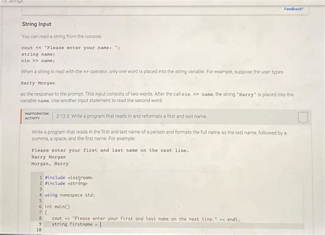 Solved Feedbackstring Inputyou Can Read A String From The