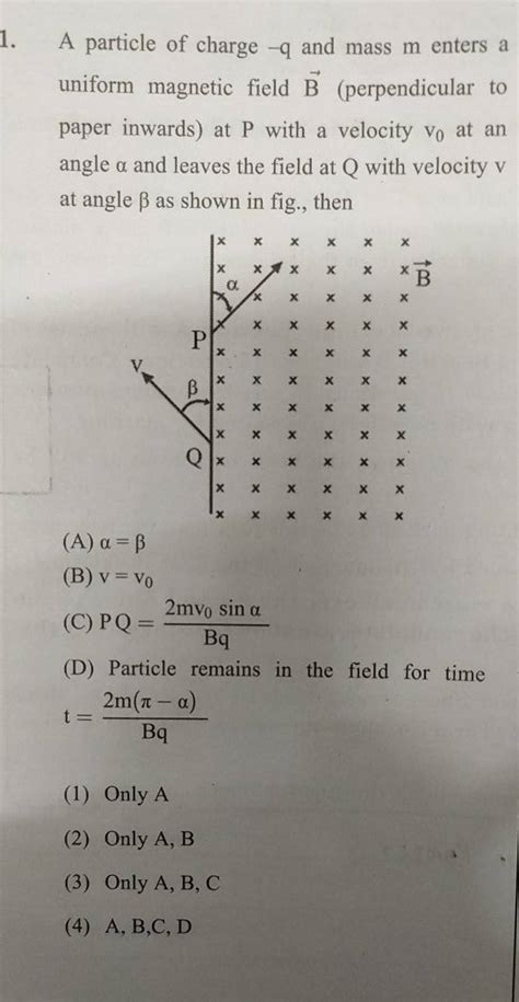 A Particle Of Charge −q And Mass M Enters A Uniform Magnetic Field B Per