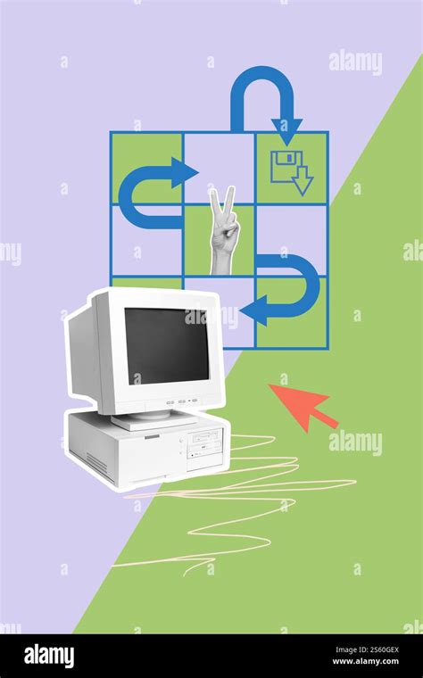 Vertical Art Creative Trend Collage Of Old Fashioned Pc Monitor Device