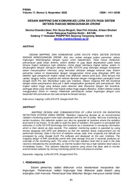 Pdf Desain Mapping Dan Komunikasi Lora Sx1276 Pada Sistem Deteksi Radiasi Menggunakan Drone