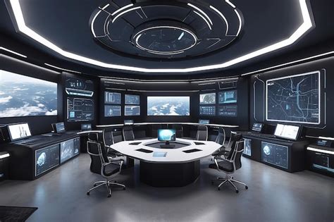 premium photo command center interior 3d rendering