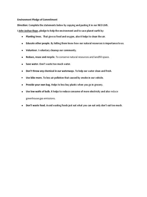 Environment Pledge Of Commitment Pdf