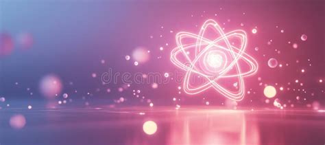 Glowing Atom Rotating With Electrons And Protons In Physics Science Background Stock