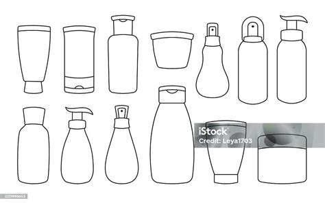 다양한 스타일의 미니멀리스트 스킨 케어 및 미용 제품 병 세트 화장품 건강 또는 웰니스 디자인에 이상적입니다 벡터 일러스트 레이 션 개체 그룹에 대한 스톡 벡터 아트 및