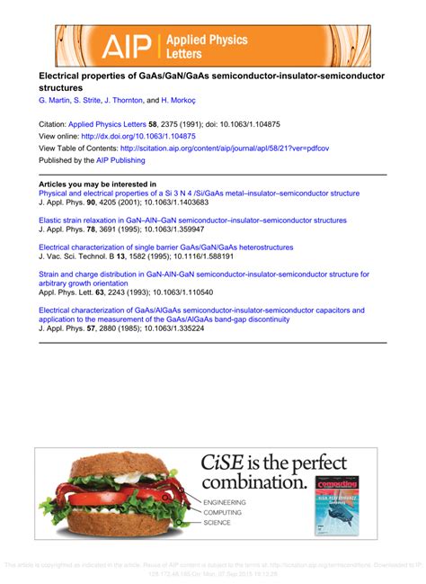 Pdf Electrical Properties Of Gaasgangaas Semiconductor‐insulator