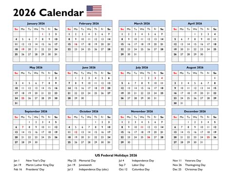2026 Calender Holidays Printable Calendar