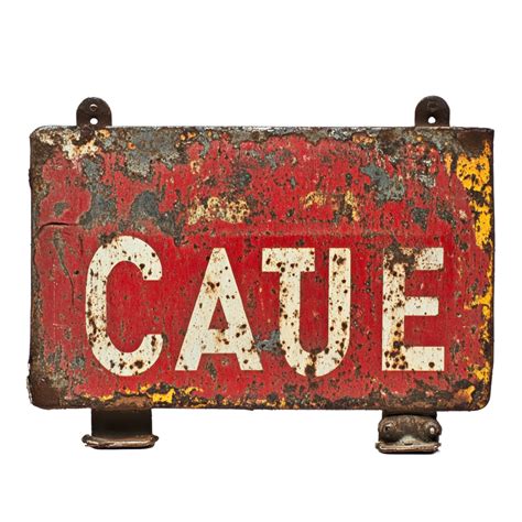 Rusty Red Caution Sign With White Letters Displayed Against A Plain Transparent Background