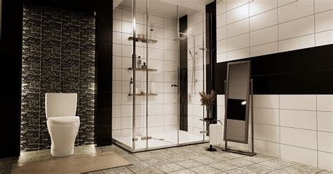 화강암 타일 흰색과 검은 색 벽 디자인 화장실 현대적인 스타일의 객실 3d 일러스트레이션 렌더링 검은색에 대한 스톡 사진 및 기타 이미지 Istock