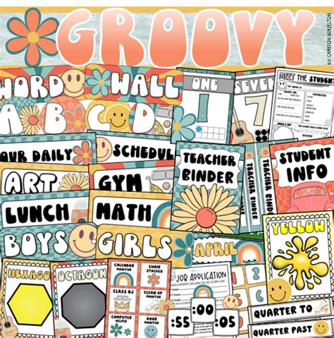 Groovy Retro Class Decor Bundle Posters Management Schedule