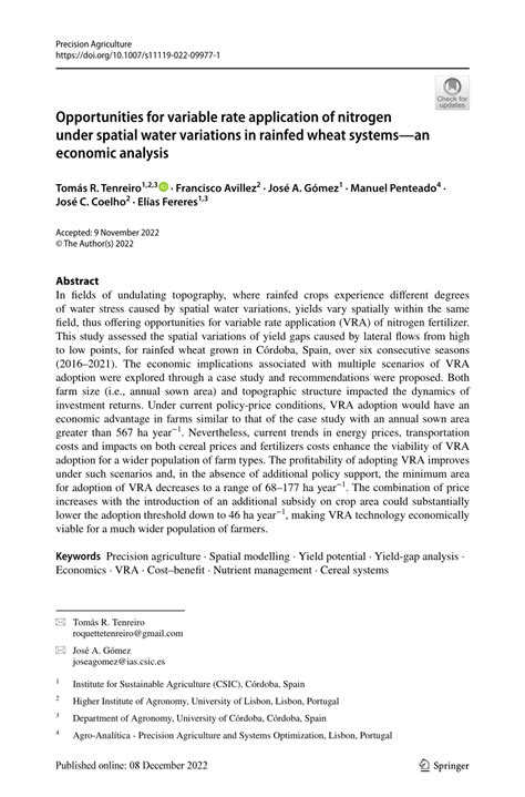 Pdf Opportunities For Variable Rate Application Of Nitrogen Under Spatial Water Variations In