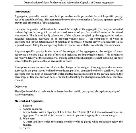 Solved Determination Of Specific Gravity And Absorption