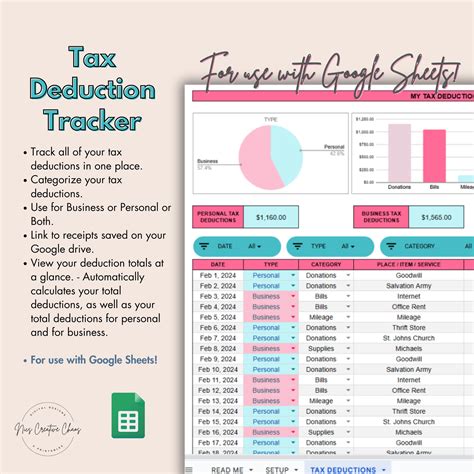 Google Sheets Tax Deduction Tracker Spreadsheet Small Business Tax Deductions Tax Prep Small