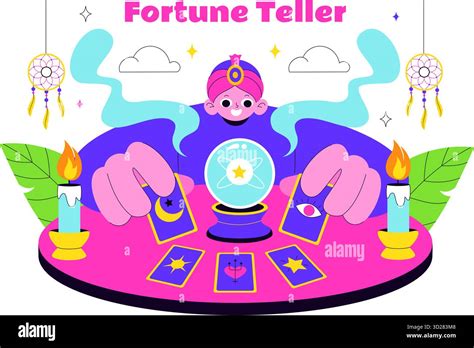 Fortune Teller Vector Illustration With Crystal Ball Magic Book And