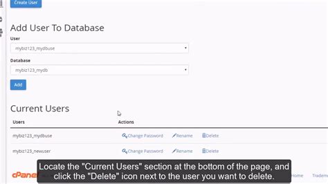 how to delete a mysql database user in cpanel youtube