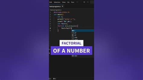 Factorial Of A Number In C Coding Programming Code Cse Shorts