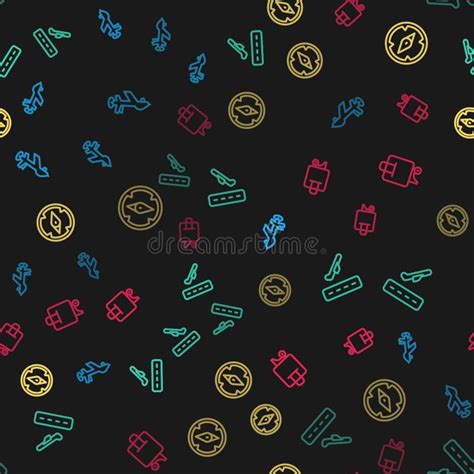 Set Line Uav Drone Plane Takeoff Compass And Suitcase On Seamless