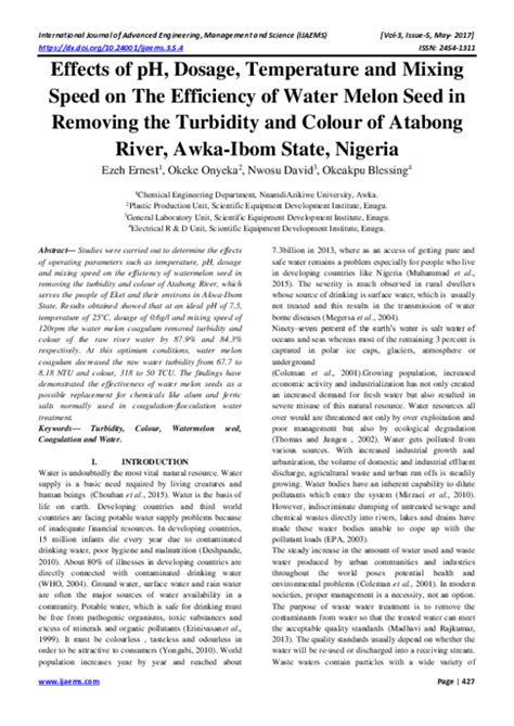 Pdf Effects Of Ph Dosage Temperature And Mixing Speed On The