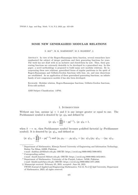 Pdf Some New Generalized Modular Relations