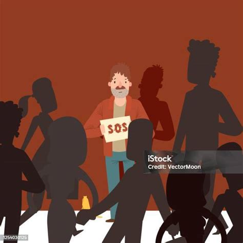 노숙자 가 도움을 요청 무관심 군중은 가난한 사람들을 무시 벡터 일러스트 무시하는에 대한 스톡 벡터 아트 및 기타 이미지 무시하는 홈리스 개념 Istock