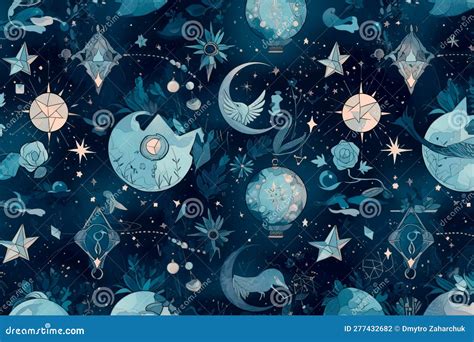 Pattern With A Celestial Theme Featuring Stars Moons And Other Celestial Elements Generative