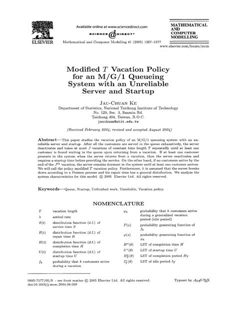 direct modified t vacation policy for an m g 1 queueing system with