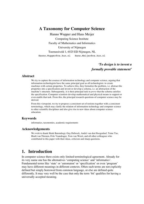 Pdf A Taxonomy For Computer Science