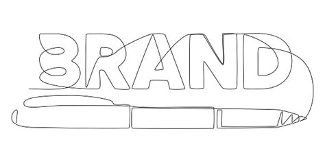 연필 또는 펠트 팁 펜으로 쓴 브랜드 단어의 연속 한 줄입니다 얇은 선 그림 벡터 개념입니다 윤곽 그리기 창의적인 아이디어 개발에 대한 스톡 벡터 아트 및 기타 이미지