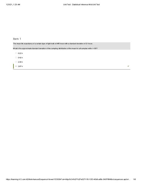 604 Mid Unit Test Statistical Inference 2 Item 1 The Mean Life Expectancy Of A Certain Type
