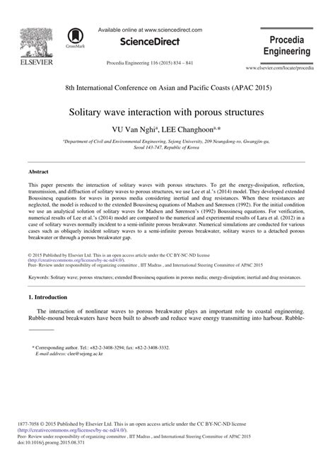 Pdf Solitary Wave Interaction With Porous Structures