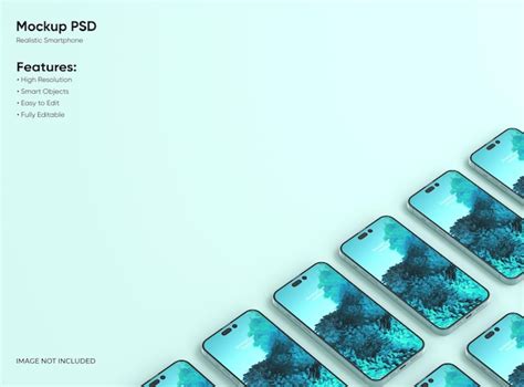 응용 프로그램 및 모바일 웹 사이트 디자인 프리젠테이션 3d 렌더링을 위한 현실적인 스마트폰 그리드 모형 프리미엄 Psd 파일