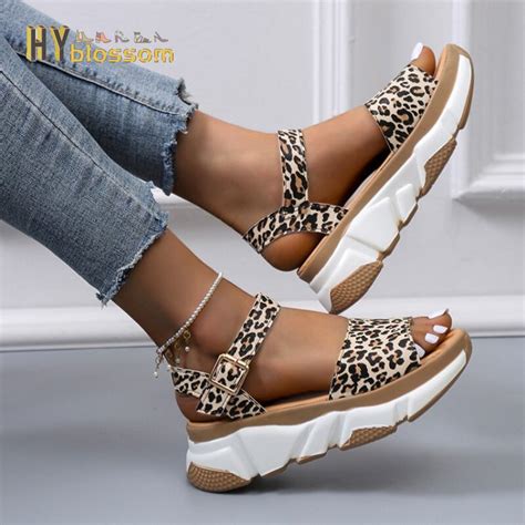 여성 구두 여름 2022 플러스 사이즈 43 라운드 발가락 꽃 샌들 여성 웨지 로마 샌들 여성 가죽 샌들 플랫 샌들 Aliexpress