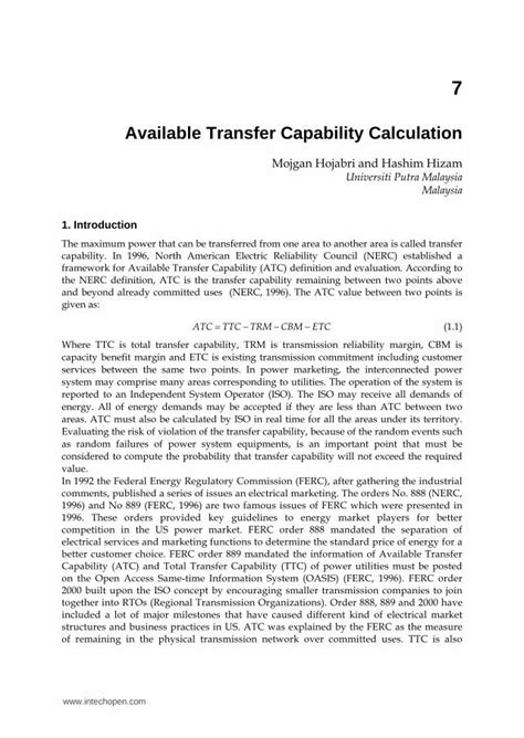 Pdf Available Transfer Capability Calculation Techopen
