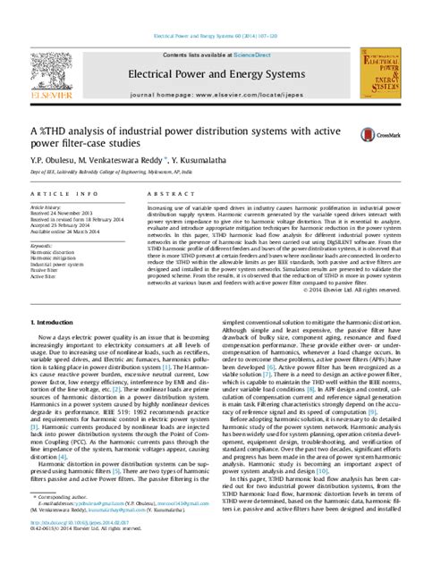 pdf a thd analysis of industrial power distribution systems with