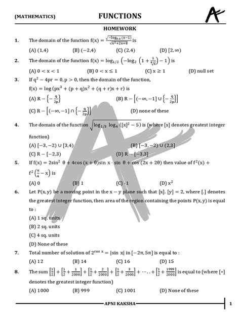 Homework Domain Pdf Function Mathematics Equations