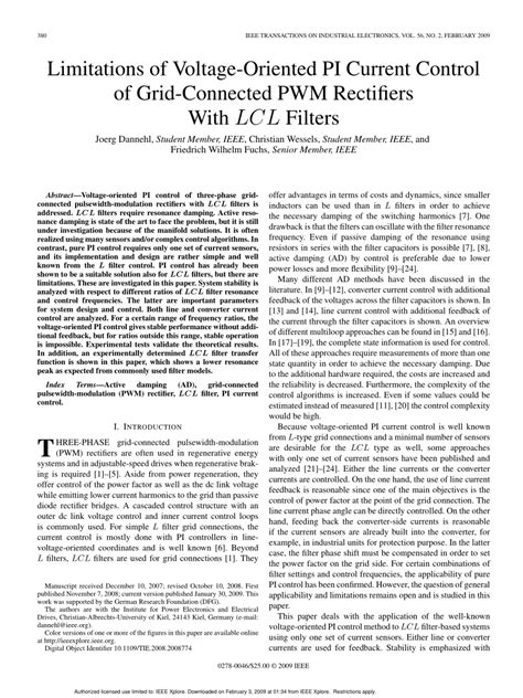 Pdf Limitations Of Voltage Oriented Pi Current Control Of Grid