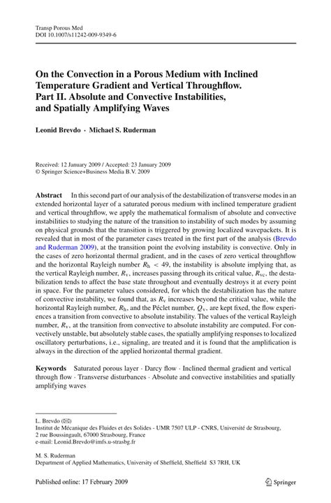 Pdf On The Convection In A Porous Medium With Inclined Temperature
