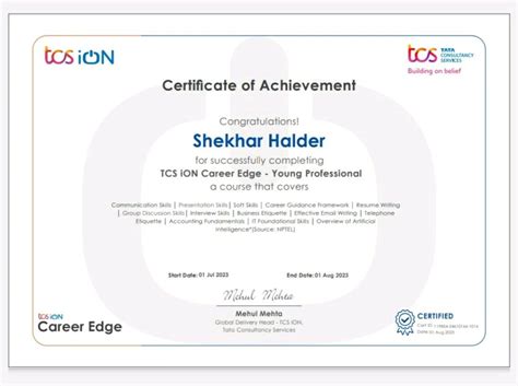 Shekhar Halder On Linkedin Internship Professionaldevelopment Tcsion Tcsioncareeredge